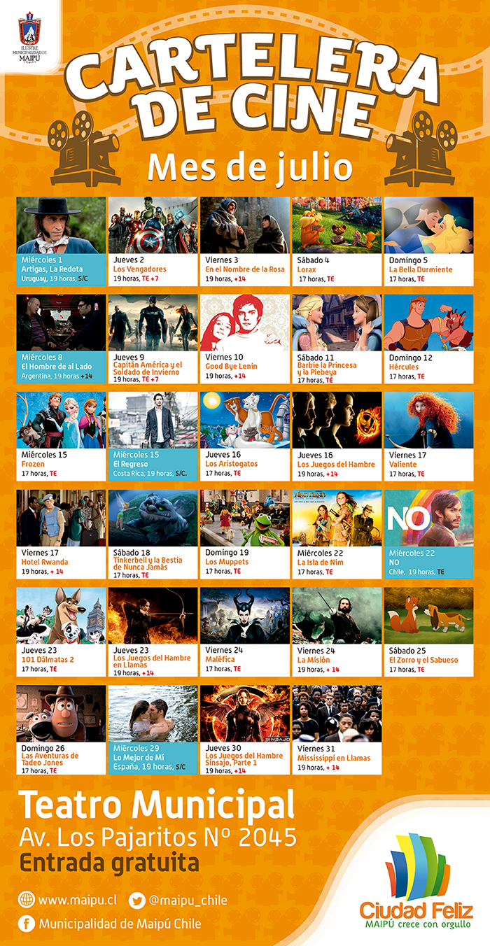La cartelera de cine gratuito del Teatro Municipal de Maipú para vacaciones