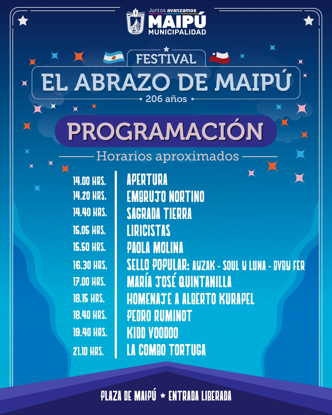 Festival El Abrazo de Maipú: Conoce line up del evento y los horarios de presentación de cada ...